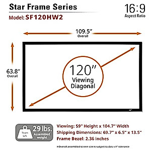 Elite Screens Star Frame Series, 120-INCH 16:9, Fixed Frame Home Movie Theater Projector/Projection Screen, 8K / 4K Ultra HD 3D Ready, SF120HW2