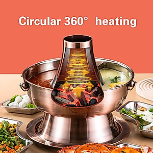 Chafing Dishes Old Beijing Copper Hot Pot Wooden Charcoal Pure Copper Old-fashioned Hot Pot Household Extra Thick Copper Pot Shabu Shabu Outdoor (Color : Brass, Size : 28cm)