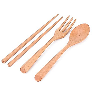 Portable Chopsticks Spoon Tableware, Cutlery Fork Kit with Storage Box, Wooden Cutlery Set Reusable Japanese Style Tableware Set for Kitchen, Home, Camping, Picnic