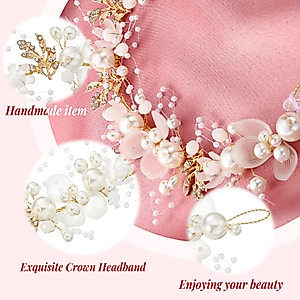 Retrowavy 2 Pcs Flower Girl Headpiece Rhinestone Crystal Wedding Headband Bridal Flower Headband for Girls Baby Hair (Gold)