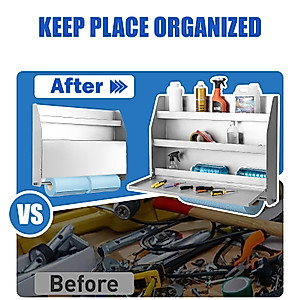 GarveeTech Work Station Storage Cabinet, 2 Shelf Rack Holder Caddy Tool Tray, Garage Enclosed, Automotive Mechanics Shop Storage Organizer 320 A Aluminum (Silver)