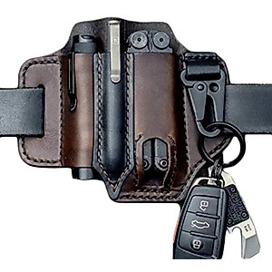 Multitool Leather Sheath EDC Pocket Organizer - High Leather Quality, Multitools Holder Holster EDC Essentials Organizer Belt Pouch,Knife Organizer Leather Sheath (Brown)