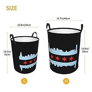 Chicago Flag Skyline Laundry Basket Round Portable Storage Box Organizer Laundry Basket Portable Laundry Organizer