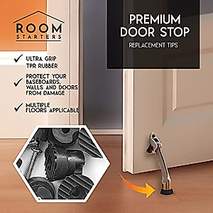 Kick Down Door Stop Ultra Grip Rubber Replacement Tip 10 Pack with Screw by ROOM STARTERS Style 2 (Black, 10 Pack)