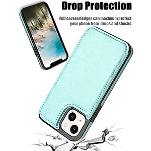 MMHUO for iPhone 13 Case Wallet Magnetic Back Flip Case for iPhone 13 Case for Women Girls with Card Holder Protective Case Phone Case for iPhone 13 6.1 Inches (2021),Mint