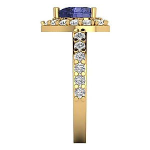 2.03 Carat heart cut blue simulated tanzanite 14k yellow gold engraving bridal engagement wedding halo ring size 5.25