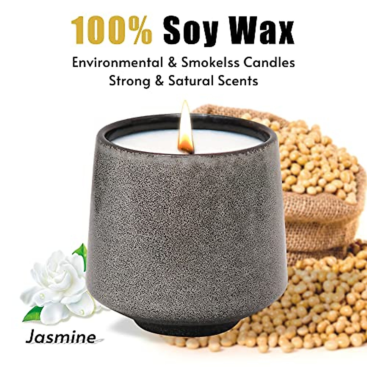 Jasmine Scented Soy Aromatherapy Candle, 8 oz 40 Hour Burn Time, Made with Soy Wax and Essential Oils, Highly Scented Candles for Home with Gift Box