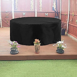Heavy Duty Patio Table Covers,Round Garden Furniture Covers,Outdoor Furniture Protective Cover for Waterproof Anti-UV, Adjustable Hem (150x110cm,Black)