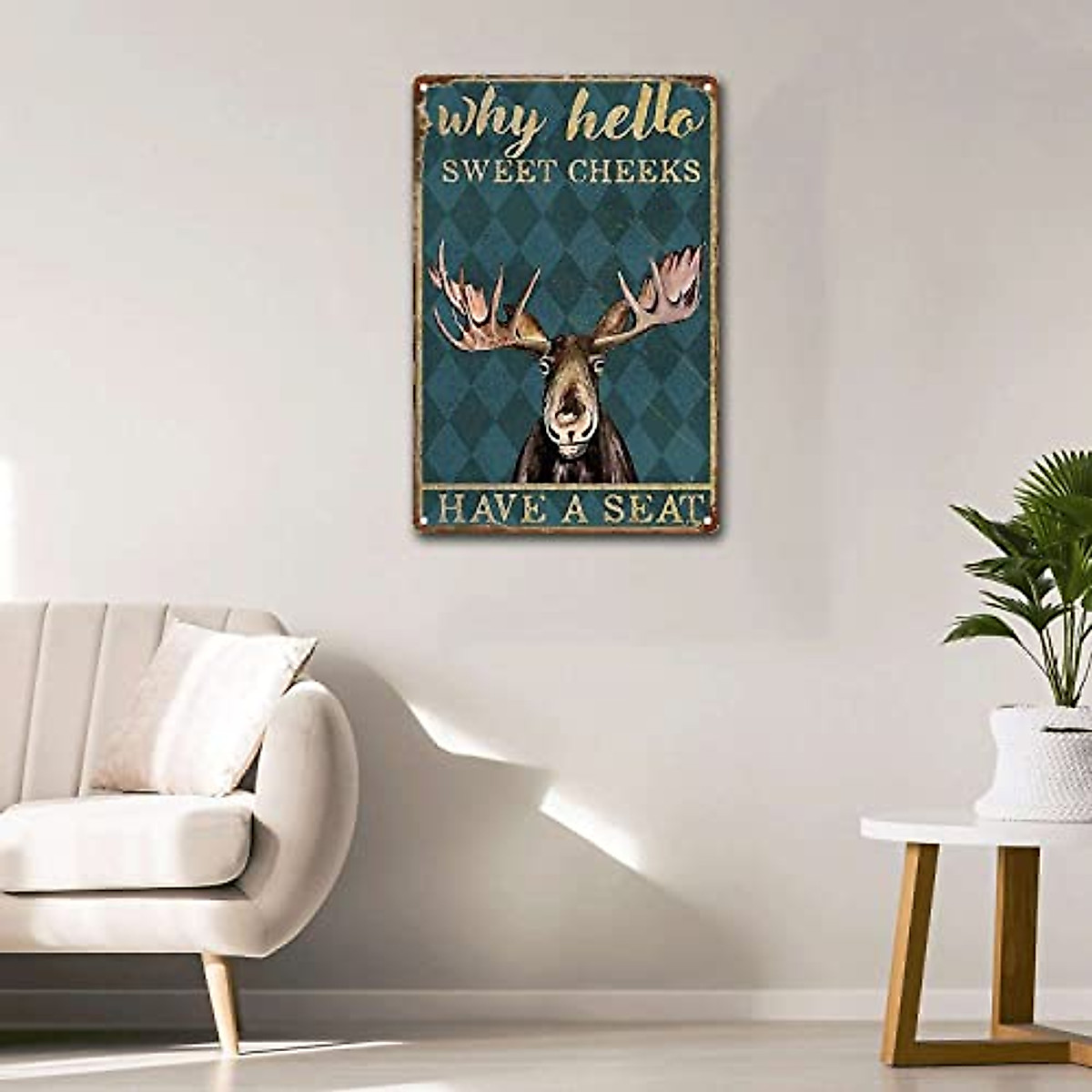 SKIYGTH Tin Sign Moose Deer Hello Sweet Cheeks Have A Seat Vintage Metal Tin Sign Retro Poster 8x12inch