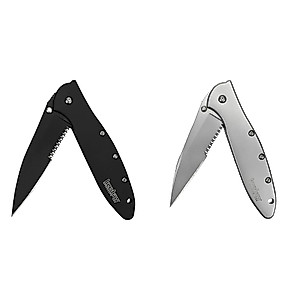 Kershaw Leek Black Serrated EDC Pocketknife, 3" Sandvik 14C28N Steel Blade & Leek Serrated EDC Pocketknife, 3" Sandvik 14C28N Steel Blade, assisted opening Folding Knife