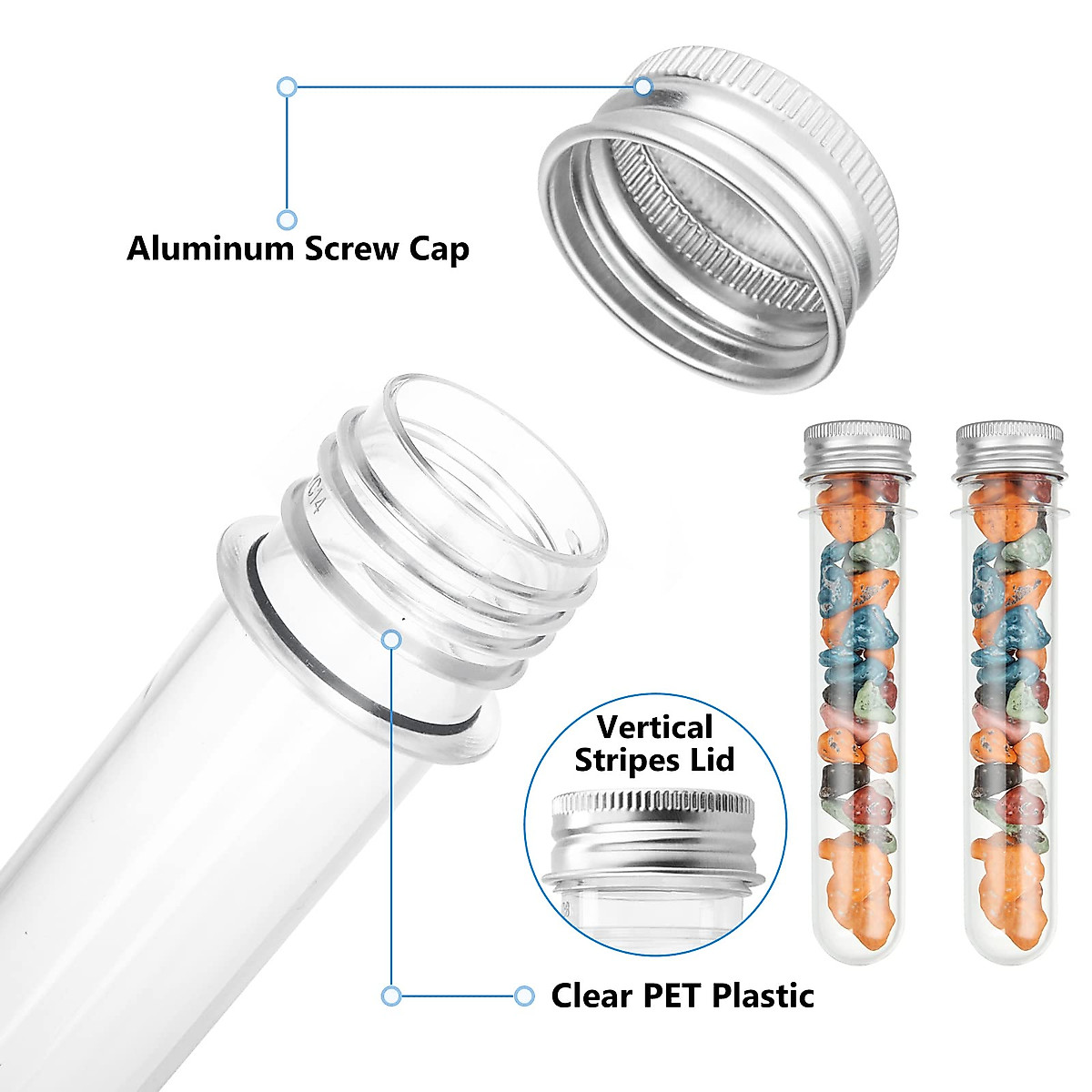 ACXFOND 60Pcs Clear Plastic Test Tubes with Caps 45ml Clear Candy Tubes Plastic Tubes for Bath Salts, Candy, Beads Storage, Science Lab, Party