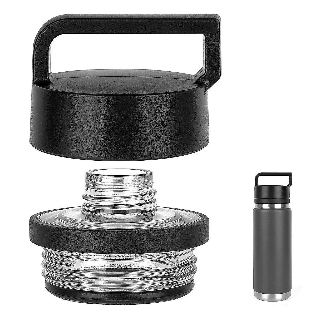 Linkidea Water Bottle Lid with Handle Compatible with YETI Rambler Bottle 18oz/26oz/36oz/46oz/64oz Chug Cap, Water Bottle Chug Replacement Cap Lid (Black)