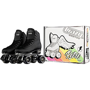 Crazy Skates Retro Roller Skates | Adjustable or Fixed Sizes | Classic Quad Skates for Women and Girls - Black (Size: Mens 12 / Womens 13)