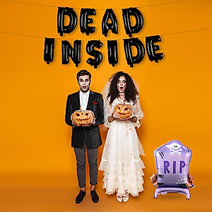 HOUSE OF PARTY, Extra large 22 * 19.6 inch Halloween Party Balloons Kit, 2 Sets of ‘DEAD INSIDE' Letter Balloons + Gravestone foil balloon for Halloween Birthday Party Decorations Supplies
