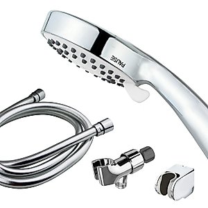PIH High Pressure Luxury Handheld Shower Head Unit with Powerful Shower Spray w/Pause Setting, Suitable for RV Shower and Wall Holder Shower Arm, w/Flexible Hose, Chrome