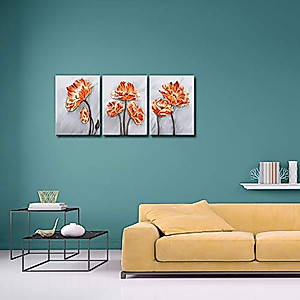 Derkymo 3 Panels Elegant Poppy Wall Painting Orange Flower Canvas Wall Art Pictures of Poppy Flowers for Home Decoration Stretched and Framed Easy to Hang 12"x16"x3pcs