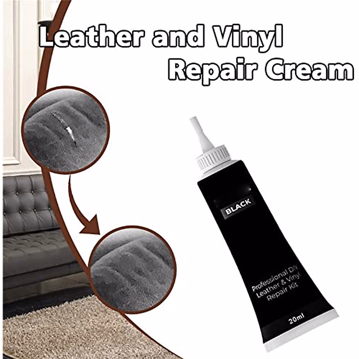 Advanced Leather Repair Gel, Professional DIY Leather and Vinyl Repair Kit, Liquid Leather Repair Kit, Leather Repair Cream for Furniture, Boat or Auto Car Seats (20ml,Black)