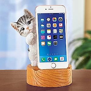 Collections Etc Peeking Cat Wood-Style Base Mobile Phone Holder Stand