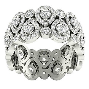 2 8/9 Ct Pear & Round Shape White Cubic Zirconia Tear Drop Design Eternity Wedding Engagement Band Ring In 14K White Gold Plated 925 Sterling Silver (2.90 Cttw) Ring Size - 6.5