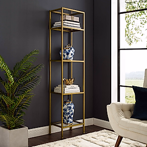 Crosley Furniture Aimee Narrow Bookshelf with Glass Shelves, Bookcase Storage, Gold and Glass