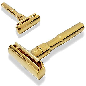G.B.S Men's Gold Solingen, Double Edge Safety Razor with 25 Blades, Leather Case, Compliments with Any Wet Shaving and Beard Equipment