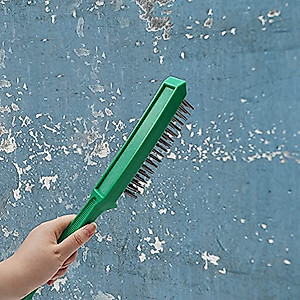 Wire Brush Set,2 Pieces Stainless Steel Wire Scratch Brushes for Cleaning Rust,Paint,Welding Slag,Corrosion Removal,with 14" Long Plastic Handle,Green,Large