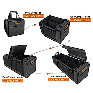 EAROND Car Trunk Organizer with Portable Leakproof Cooler Bag,Foldable Cover,Adjustable Securing Straps,Collapsible Trunk Organizer for Car,SUV,Truck and Other Vehicles(4-in-1 with Cooler)