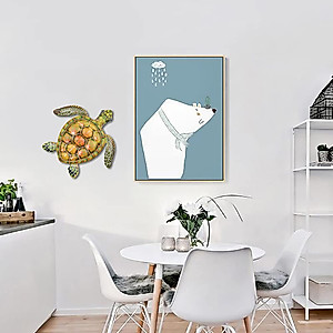 12Inch Large Turtle Wall Decor, Sea Turtle Ocean Hanging Sculpture, Metal Marine Life Theme Wall Decoration for Bathroom Bedroom Swimming Pool (YELLOW)