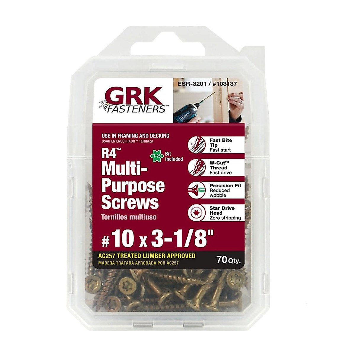 GRK Fasteners 103137 R4#10 x 3-1/8" Screws 70CT