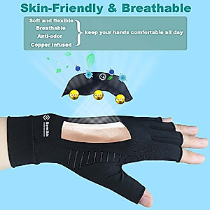 2 Pairs Compression Gloves for Women and Men – Copper Arthritis Gloves for Rheumatoid Arthritis Osteoarthritis Carpal Tunnel – Hand Pain Relief and Support – Open Finger (Black, X-Large (2 Pair))