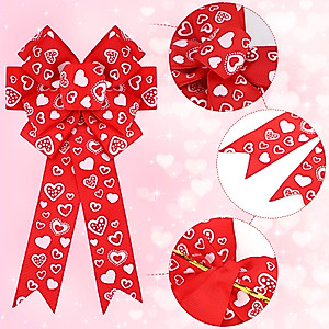 6 Pieces Valentine's Day Bows Decoration 5.9 x 11.8 Inches Red and White Heart Printed Bow for Valentine's Day Crafts DIY Bow Decoration
