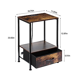 NANANARDOSO Nightstand with Charging Station, Bedside Table with USB Ports & Outlets, Furniture Bedside Table with Fabric Drawer, Charging Night Stand for Hallway, Living Room, Bedroom, Brown.