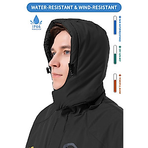 EQUICK Men's Waterproof Ski Jacket Fleece Windproof Mountain Winter Snow Jacket Warm Outdoor Sports Rain Coat with Hooded U220WCFY028,Black,M