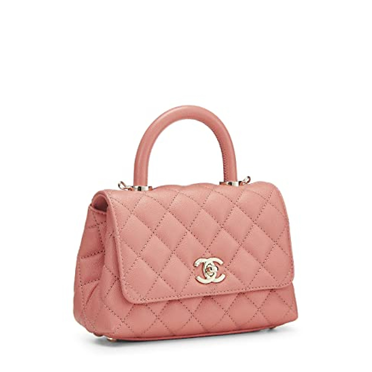 CHANEL, Pre-Loved Pink Quilted Caviar Coco Handle Bag Mini, Pink