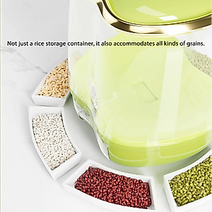 Kitchen Rice Container, 10KG Capacity Food Rice Storage Box, Rice Dispenser Bin Household Cereal Dispenser Bucket for Home Kitchen (Green)