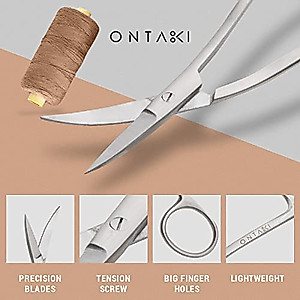 ONTAKI Dual Bent Machine Embroidery Scissors 6.5" - Premium German Steel Applique Fabric Scissors Angled Handle And Curved Razor-Sharp Small Tip For Optimal Precision Stitches, Crafting, Sewing-Silver