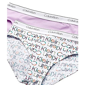 Calvin Klein Girls' Little Modern Cotton Bikini, 2 Pack-Ck Logo White, Medium