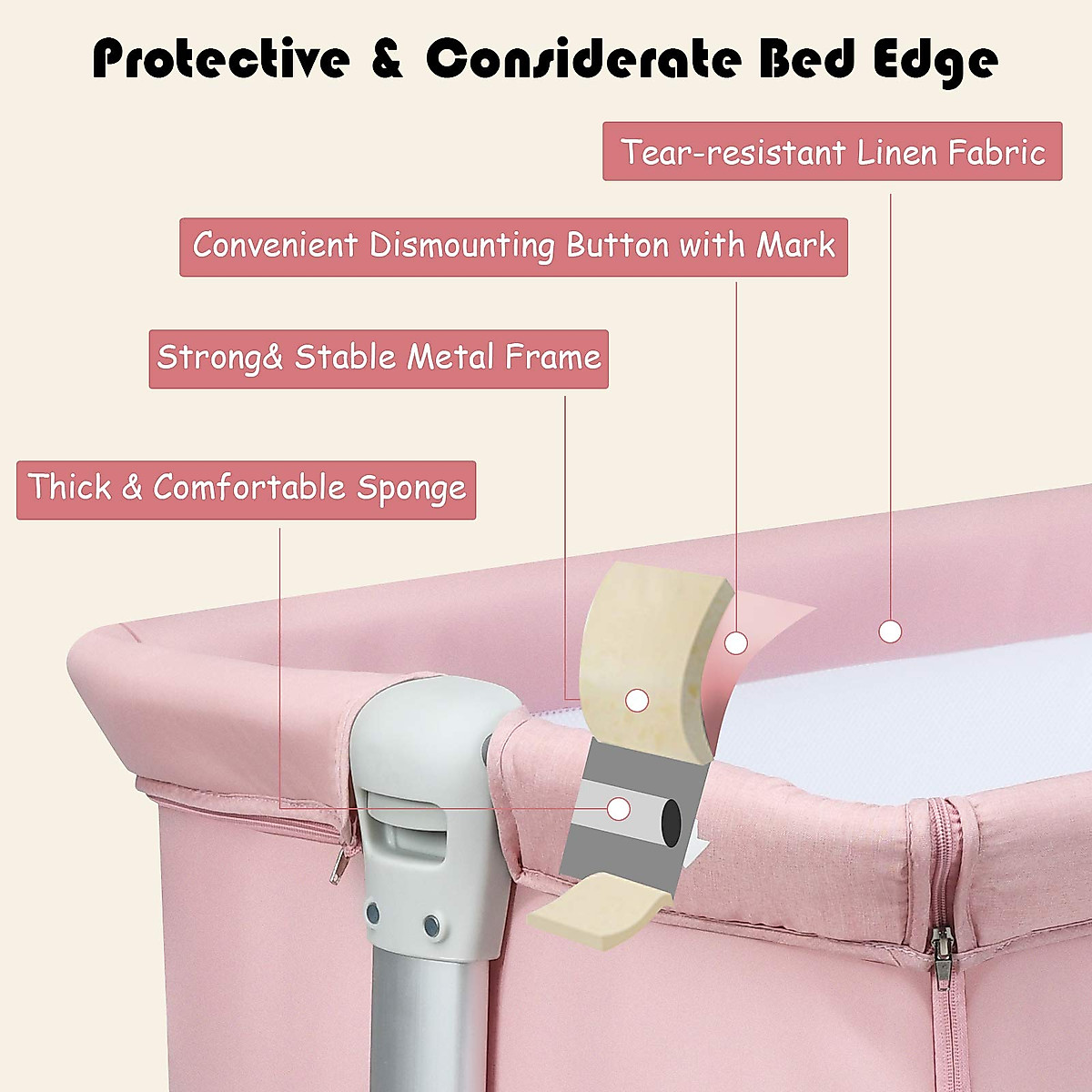 INFANS Baby Bassinet Bedside Crib, Newborn Bedside Sleeper Crib for Infants, Adjustable Height, Breathable Mesh, Detachable Washable Mattress, Portable Bassinet with Carrying Bag (Pink)