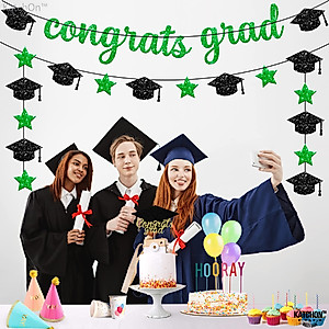 46 Pieces, XtraLarge Graduation Hanging Decorations - No DIY, Green Graduation Swirls | Glitter Congrats Grad Banner - 10 Feet | Green and Gold Graduation Decorations 2022 | Congratulations Banner