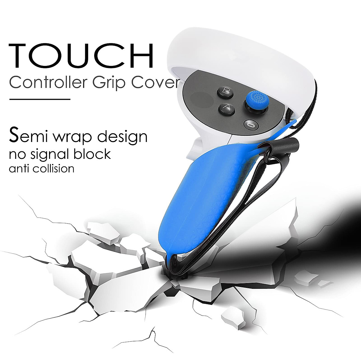 Face Cover & Controller Grip Protective Sleeve for Oculus Quest 2 Light Proof Silicone Face Pad Cushion Anti Collision Handle Cover Shell w/Adjustable Wrist Knuckle Strap No Signal Block (Blue)
