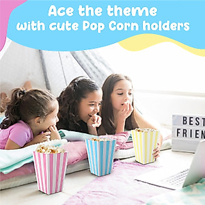 Chloe Elizabeth Mini Popcorn & Candy Favor Treat Boxes For Birthday, Bridal and Baby Shower - Assorted Striped Design - 36 Count (Rainbow Pastel Mix)