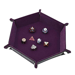 1 Piece Dice Holder Dice Pad Dice Rolling Tray PU Leather Dice Tray Hexagonal Folding Dice Tray for Dice Gaming and Other Table Games, Purple