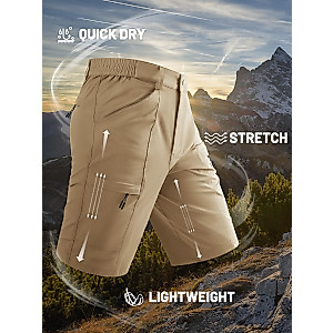 TACVASEN Hiking Shorts Men Quick Dry Water Resistant Summer Shorts for Cargo Fishing Work with 5 Zipper Pockets Khaki 38