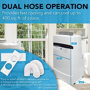Whynter ARC-12SD 12,000 BTU (6,936 BTU SACC) Dual Hose Cooling Portable Air Conditioner, Dehumidifier, and Fan with Activated Carbon Filter plus Storage bag, up to 400 sq ft in White