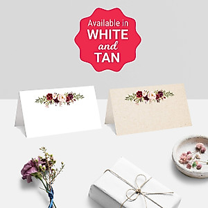 321Done Floral Place Cards 3.5x2, Made in USA - Blank for Name Food Table Setting Dinner Party Seating Wedding Reception Buffet Tent Style Rustic Red Roses on White - Set of 50