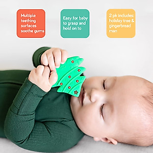 Nuby All Silicone Holiday Tree & Gingerbread Man Cookie Teether – 2 Pack, 3+ Months