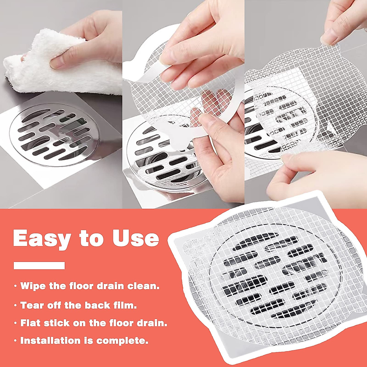 24 Pack Disposable Shower Drain Hair Catcher for Shower, Hair Stopper for Shower Drain Hair Catcher Mesh Stickers for Bathtub, Bathroom, Kitchen