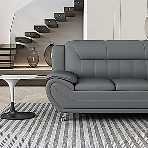 Container Furniture Direct Michael Modern Faux Leather Upholstered Stainless Steel Legs Living Room, Sofa, Sleek Gray