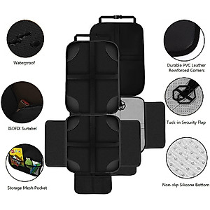 RAIFUJOIE Car Seat Protector for Kids 2 Pack with Non-Slip Function and Seat Side Wings Made of Anti-Stain and Water Proof Durable Oxford and PVC Material Suitable for Most Vehicles