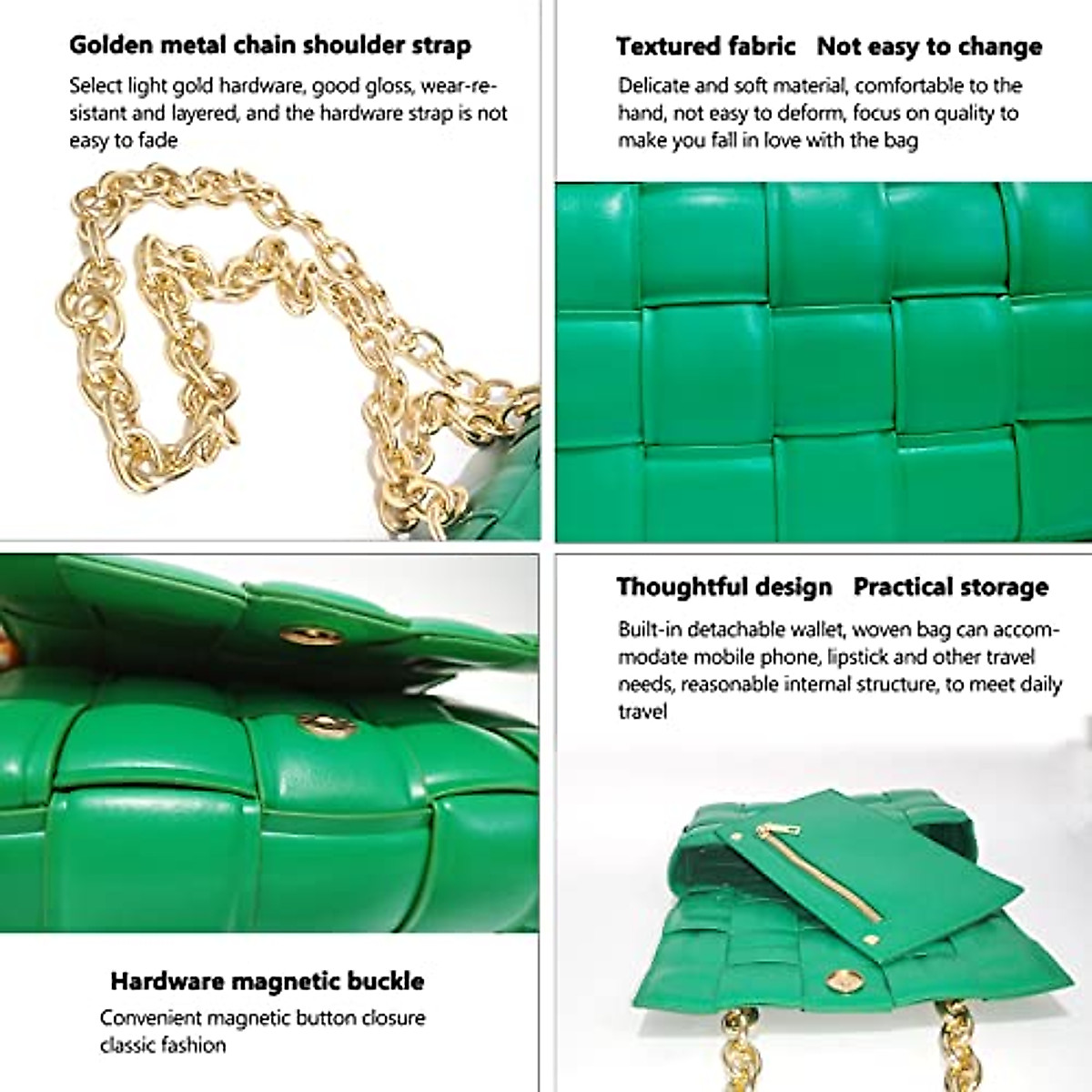 Ling Chuang Woven Crossbody Handbag Purse for Women, Chain Woven Leather Small Handbags Clutch Square Bag Weave Chain Shoulder Bags…